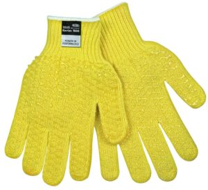 mcr safety 9370hl kevlar regular weight 7 gauge gloves with pvc honeycomb pattern and dots on 2-side, yellow, large, 1-pair