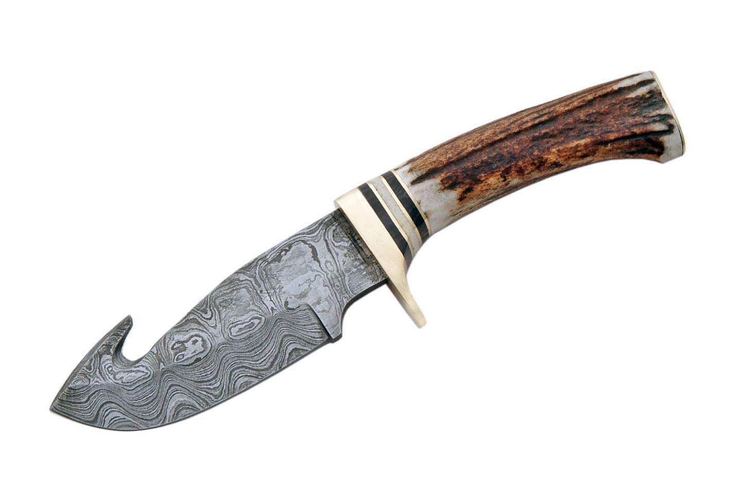 Damascus Szco Supplies 9.5"" Steel Gut Hook Skinning Knife with Sheath, Multi, one Size (DM-1008)