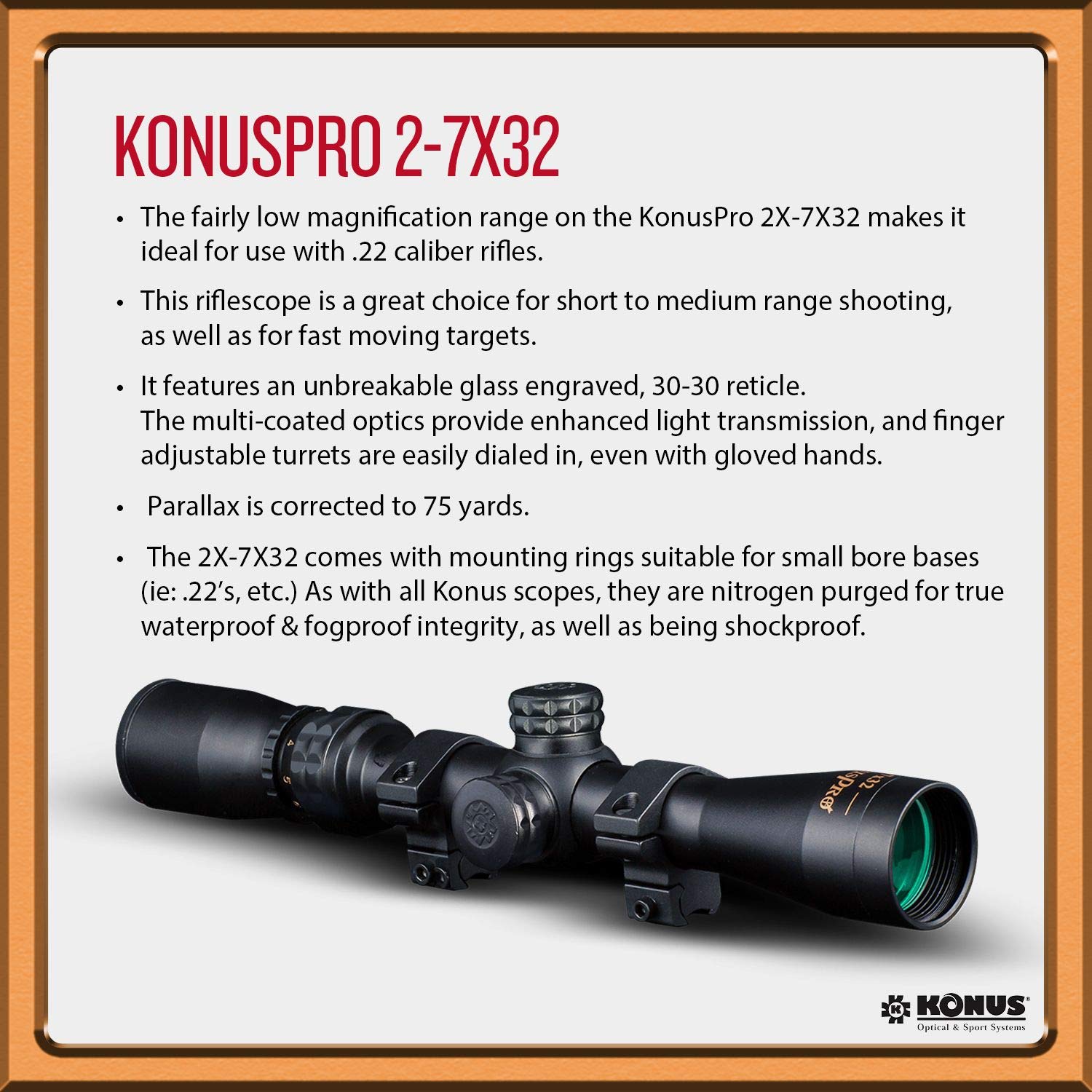 KONUS - KonusPro 7260 - 2X-7X32mm Riflescope With Engraved 30/30 Reticle Black