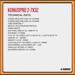 KONUS - KonusPro 7260 - 2X-7X32mm Riflescope With Engraved 30/30 Reticle Black