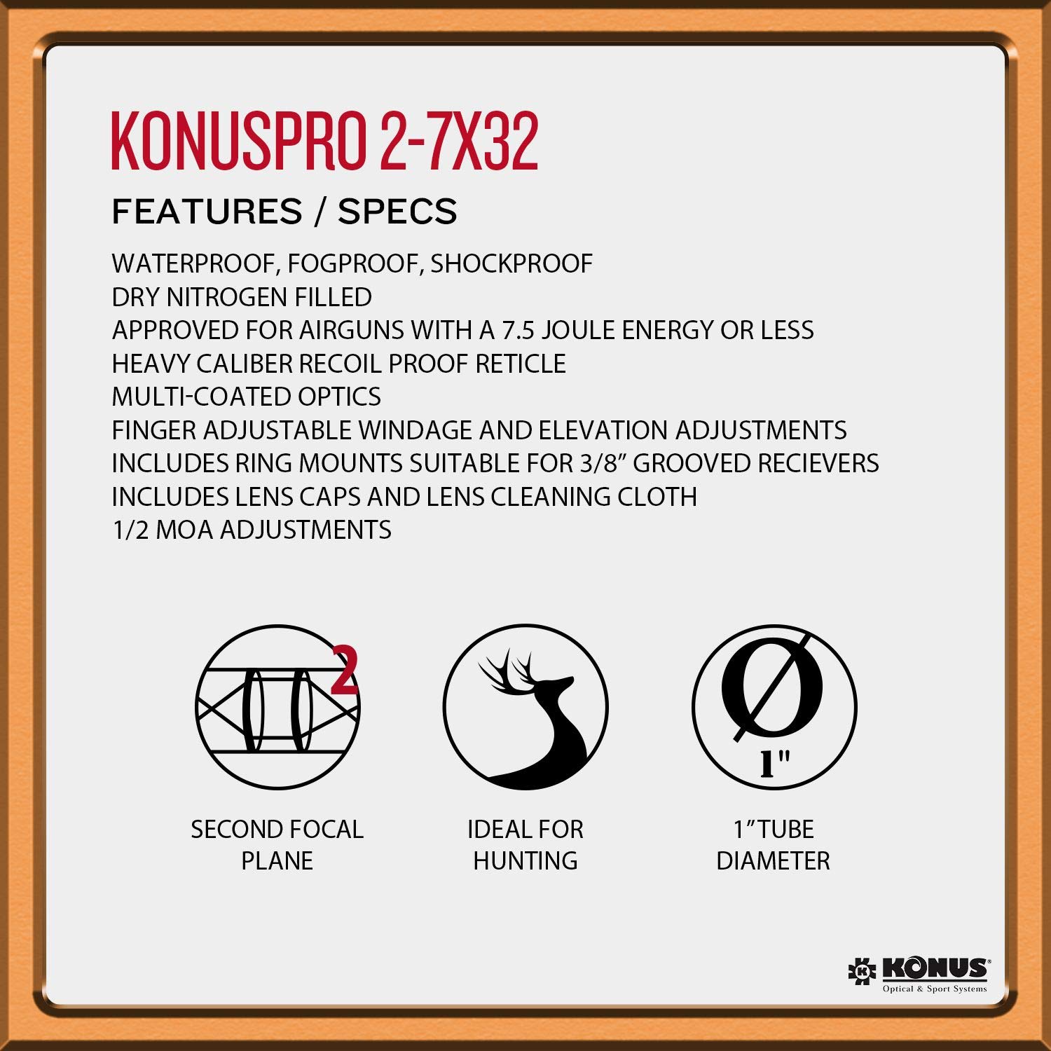 KONUS - KonusPro 7260 - 2X-7X32mm Riflescope With Engraved 30/30 Reticle Black