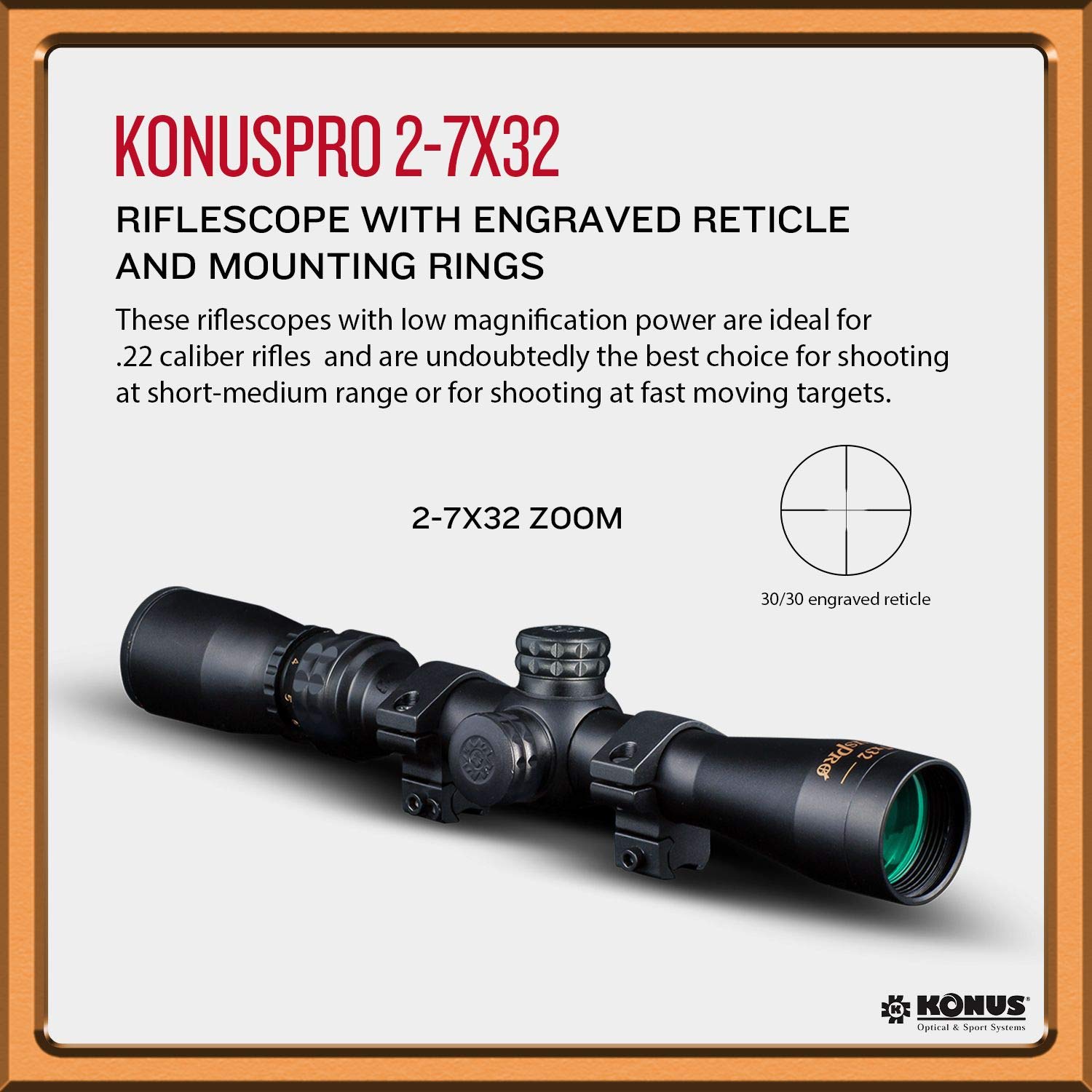 KONUS - KonusPro 7260 - 2X-7X32mm Riflescope With Engraved 30/30 Reticle Black