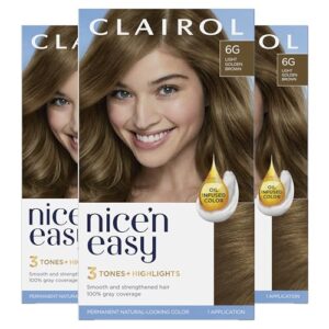 clairol nice'n easy permanent hair dye, 6g light golden brown hair color, pack of 3