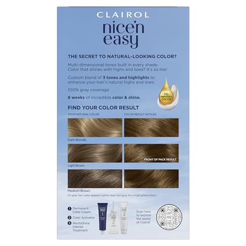 Clairol Nice'n Easy Permanent Hair Dye, 6G Light Golden Brown Hair Color, Pack of 3