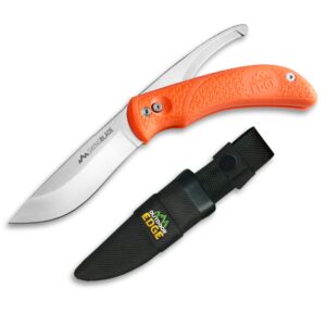 outdoor edge swingblaze - two blades in one, rotating skinning and gutting fixed blade hunting knife - includes nylon sheath (orange)