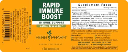 Herb Pharm Organic Rapid Immune Boost: Fast-Absorbing Tincture for Adults, Echinacea Tincture with Goldenseal, Ginger Extract & Elderberry, Immune Support Supplement & Wellness Aid, 1 Oz