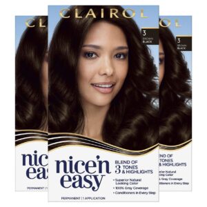 clairol nice'n easy permanent hair dye, 3 brown black hair color, 3 count