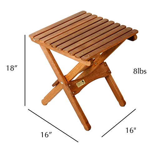 BYER OF MAINE - Pangean Folding Wooden Table, Hardwood Portable Table for Deck, or Camping, Use Indoors or Outdoors - 18" H x 16" W x 16" D