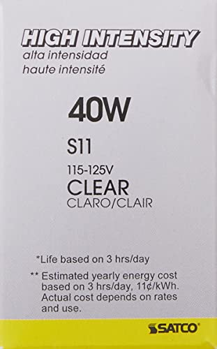 Satco S3629 Intermediate Base 40-Watt S11 Light Bulb, Clear, 1 Count (Pack of 1)