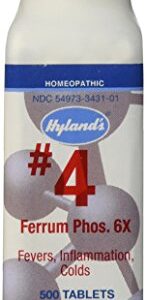 Hyland's Decongestant and Sinus Relief, Inflammation Supplement, Natural Relief of Cold and Fever Symptoms, Hyland's #4 Cell Salt Ferrum Phos 6X Tablets, 500 Count