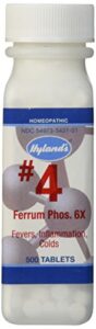 hyland's decongestant and sinus relief, inflammation supplement, natural relief of cold and fever symptoms, hyland's #4 cell salt ferrum phos 6x tablets, 500 count