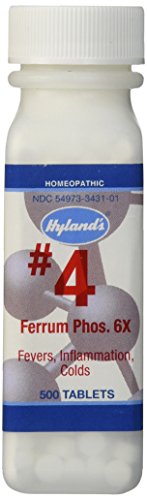 Hyland's Decongestant and Sinus Relief, Inflammation Supplement, Natural Relief of Cold and Fever Symptoms, Hyland's #4 Cell Salt Ferrum Phos 6X Tablets, 500 Count