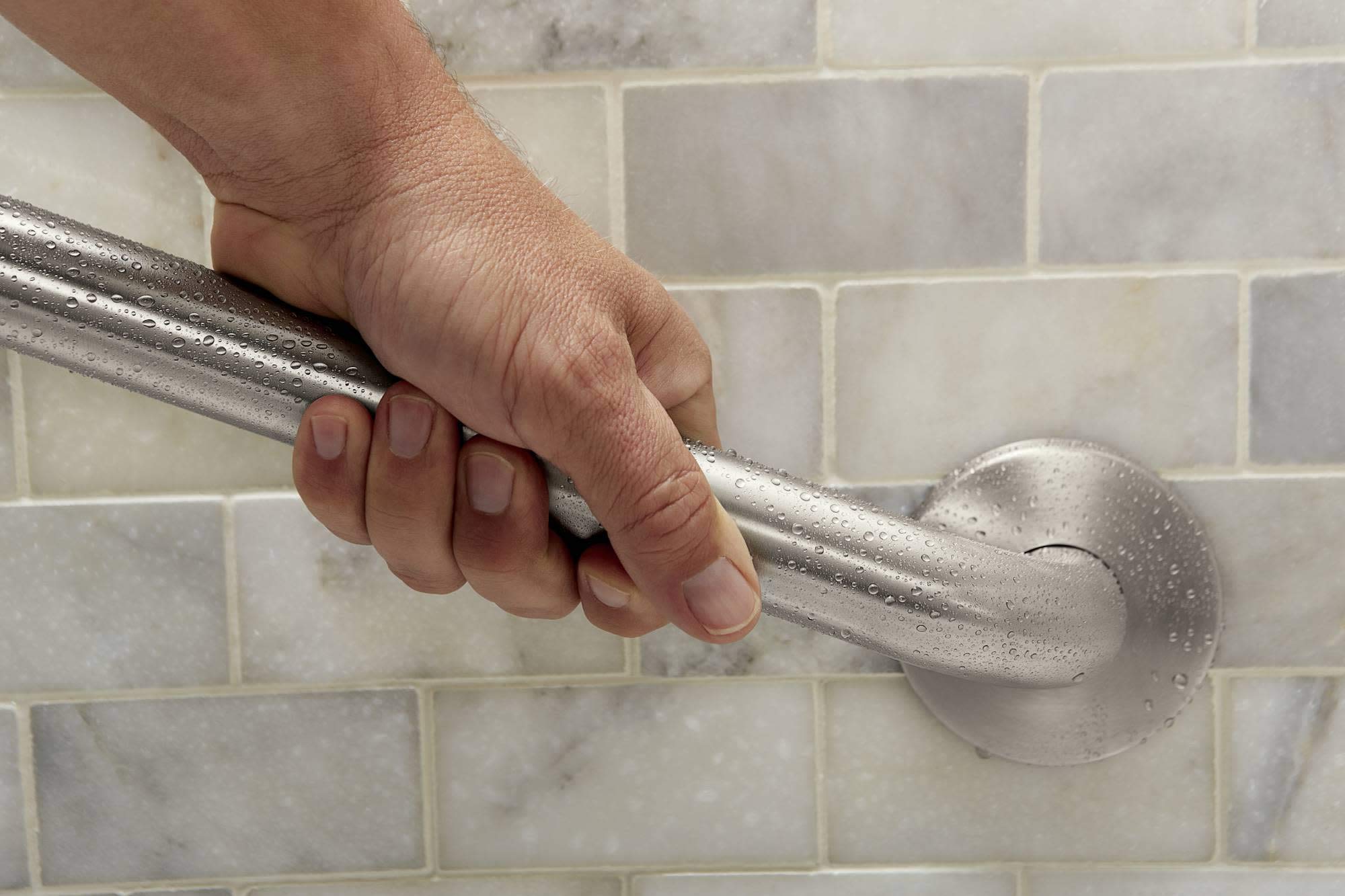 Moen Bathroom Safety 24-Inch Shower Grab Bar with a Slip-Resistant Peened Texture and Concealed Screws for Handicapped or Elderly, R8724P