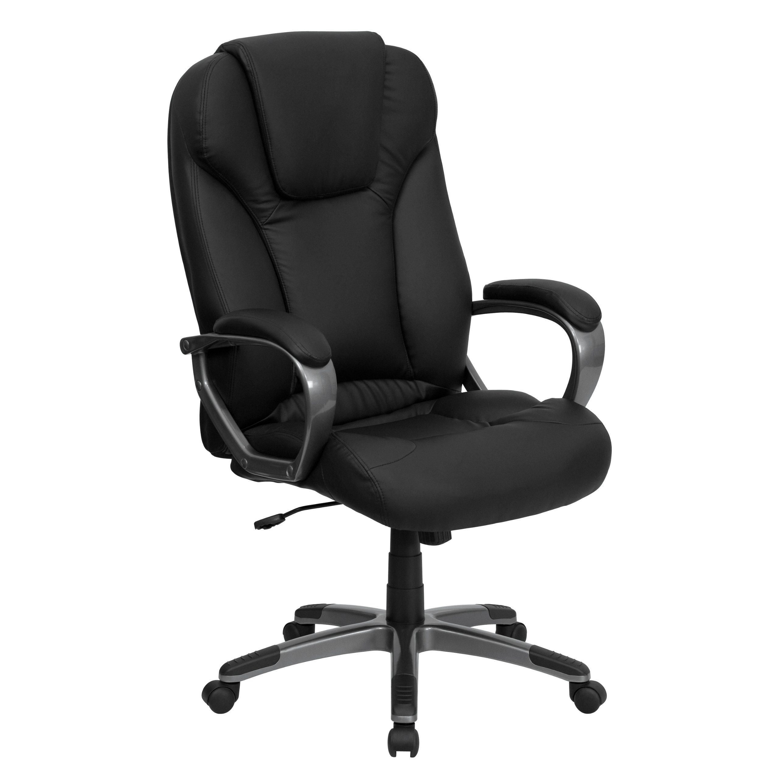 Flash Furniture High Back Black LeatherSoft Executive Swivel Office Chair with Titanium Nylon Base and Arms