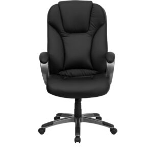 Flash Furniture High Back Black LeatherSoft Executive Swivel Office Chair with Titanium Nylon Base and Arms