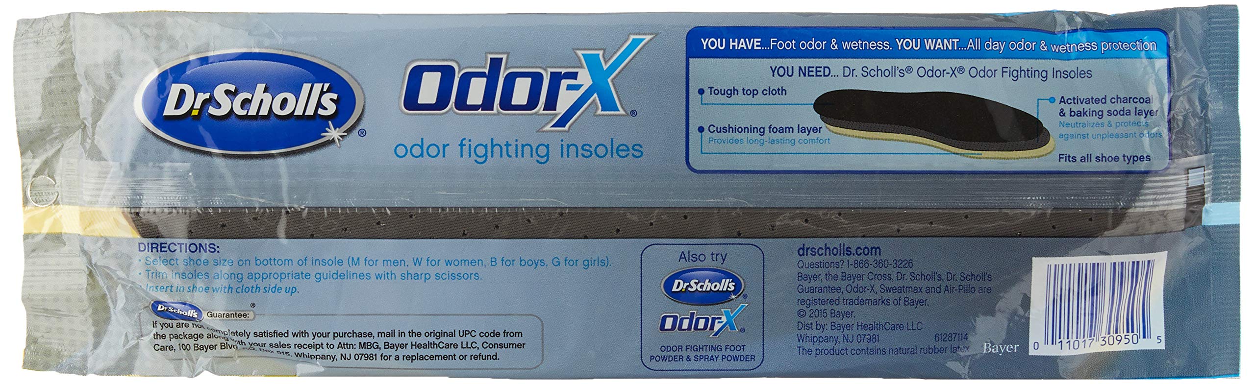 Dr. Scholl's Odor-X Odor Fighting Insoles, 1-Pair Packages (Pack of 4)