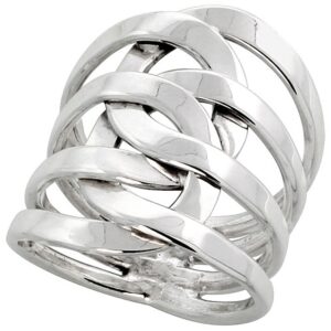 sterling silver wire wrap ring for women interlocking loops bypass handmade 1 inch long, size 9.5