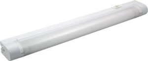 enbrighten slimline 14in. fluorescent light fixture, plug-in, 5ft. power cord, f8t5 bulb, warm white, flicker-free, no-hum, instant-on electronic ballast, linkable, on/off rocker switch, white, 10168