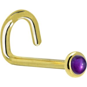 body candy solid 14k yellow gold 2mm genuine amethyst left nose stud screw 20 gauge 1/4"