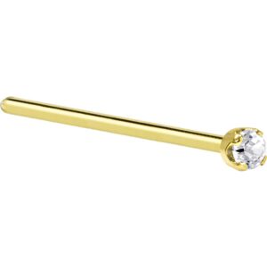 body candy solid 14k yellow gold 2mm clear cubic zirconia straight fishtail nose stud ring 18 gauge 17mm