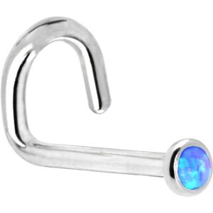 body candy solid 14k white gold 2mm blue synthetic opal left nose stud screw 18 gauge 1/4"