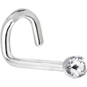 body candy solid 14k white gold 2mm (0.030 cttw) genuine diamond left nose stud screw 18 gauge 1/4"