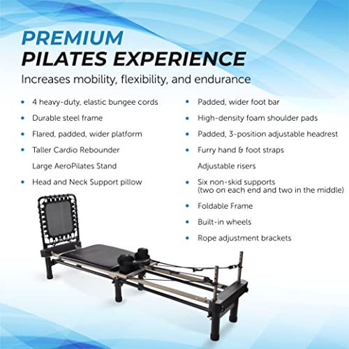 Stamina AeroPilates Premier Studio Reformer Workout Machine for Strength and Fitness Training with Cardio Rebounder and Foldable Frame, Black