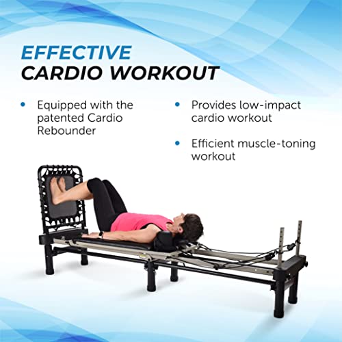 Stamina AeroPilates Premier Studio Reformer Workout Machine for Strength and Fitness Training with Cardio Rebounder and Foldable Frame, Black