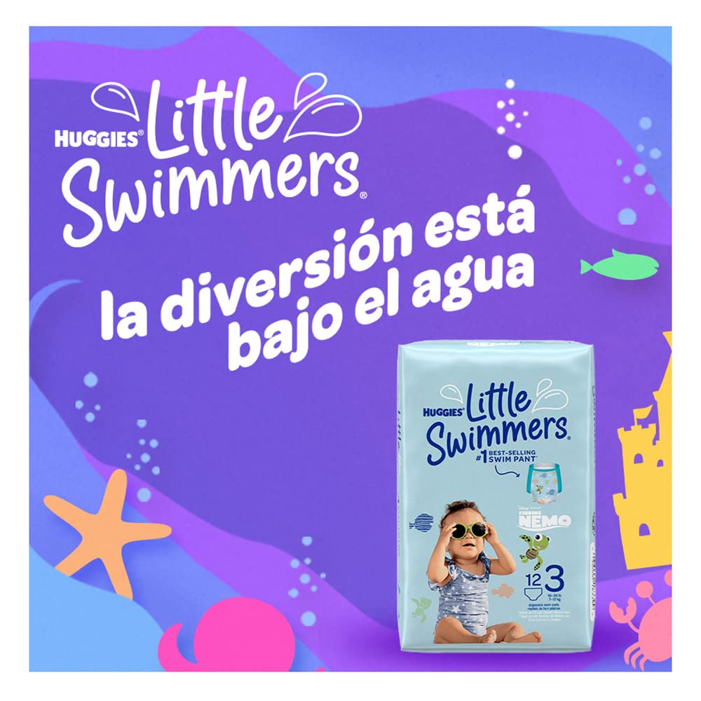 Huggies Little Swimmers Disposable Swim Diapers, Swimpants, Size 3 Small (16-26 lb.), 12 Ct. (Packaging May Vary)