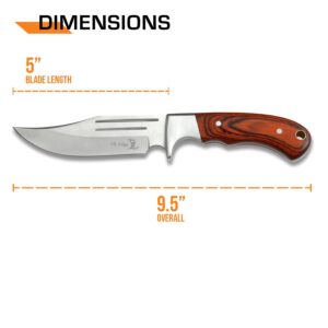 Elk Ridge - Outdoors Fixed Blade Knife - 9.5-in Overall, Mirror Finished Stainless Steel Blade, Full Tang, Wood Handle, Leather Sheath - Hunting, Camping, Survival - ER-052