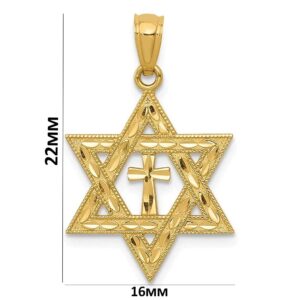 JewelryWeb 14k Yellow Gold Messianic Textured Religious Judaica Star of David With Cross Pendant - 16mm x 22mm - Star of David with Cross Necklace - Interfaith Gift for her