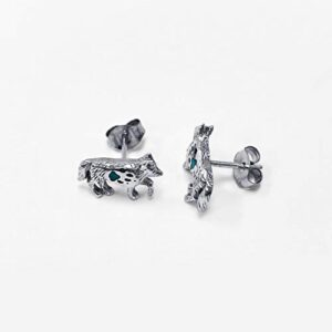 Turquoise Gemstone Wolf with Paw Southwestern Style 925 Sterling Silver Post Back Stud Earrings for Women