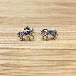 Turquoise Gemstone Wolf with Paw Southwestern Style 925 Sterling Silver Post Back Stud Earrings for Women