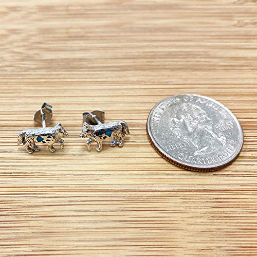 Turquoise Gemstone Wolf with Paw Southwestern Style 925 Sterling Silver Post Back Stud Earrings for Women