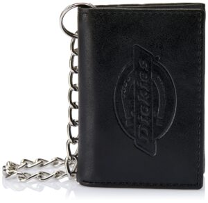 dickies men's leather chain wallet - high security trifold with id window and credit card pockets