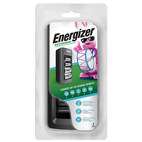 Energizer Rechargeable Battery Charger for C Cell, D Cell, AA, AAA, and 9V Rechargeable Batteries