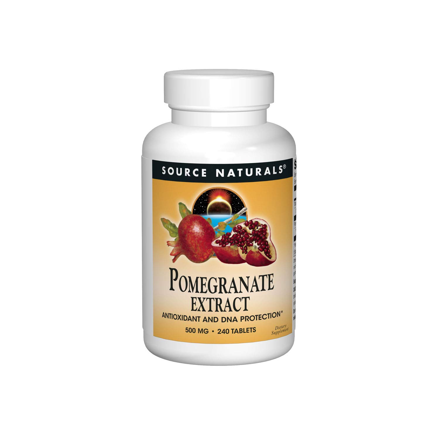 Source Naturals Pomegranate Extract, Antioxidant and DNA Health*, 500 mg | Vegetarian Friendly Pomegranate Fruit Extract Yielding 400 mg Ellagic Acid & Dietary Fiber - 240 Tablets