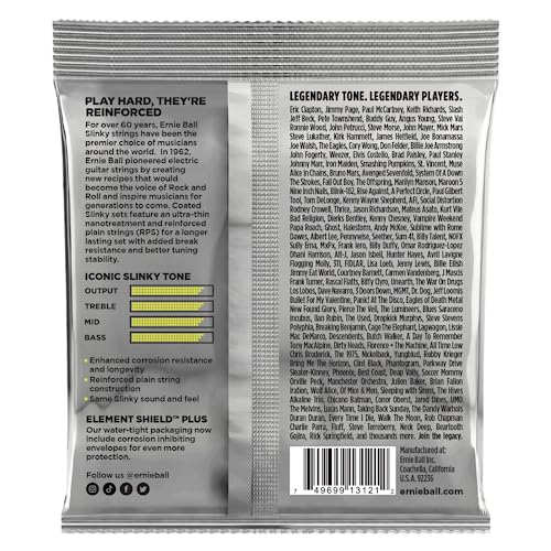 Ernie Ball Regular Slinky Coated Titanium Electric Guitar Strings, 10-46 Gauge (P03121)