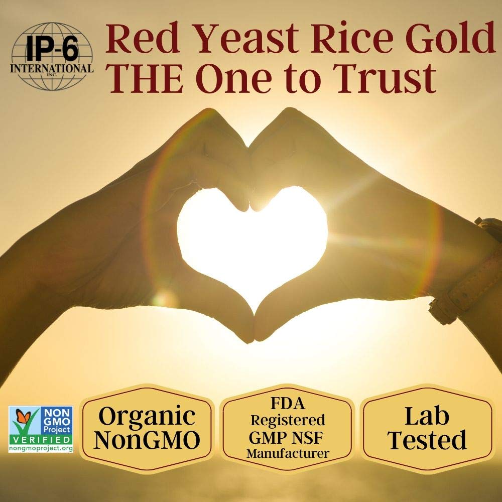 Red Yeast Rice Gold, Made with 600 mg Organic Red Yeast Rice - IP6 International - 120 Vegetarian Capsules