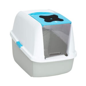 catit large hooded cat litter box, blue and white, 50701