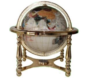 unique art 13" tall 9" diameter pearl white ocean desktop 4-leg gold stand gemstone globe