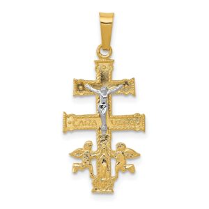 findingking 14k two tone gold caravaca cross pendant charm