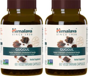 himalaya guggul, cholesterol supplement for healthy ldl, hdl, and triglyceride levels, 750 mg, 60 vegetarian capsules, 1 month supply, 2 pack