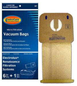 envirocare replacement micro filtration vacuum cleaner dust bags designed to fit electrolux renaissance style r canisters 6 bags and 1 filter