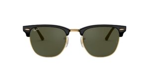 ray-ban rb3016 clubmaster square sunglasses, black on gold/g-15 green, 49 mm