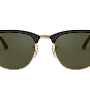 Ray-Ban RB3016 Clubmaster Square Sunglasses, Black On Gold/G-15 Green, 49 mm