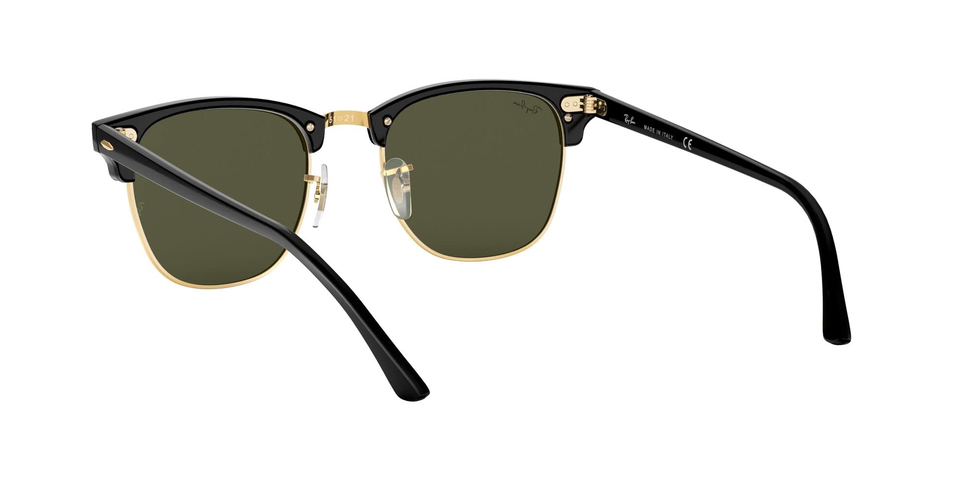 Ray-Ban RB3016 Clubmaster Square Sunglasses, Black On Gold/G-15 Green, 49 mm