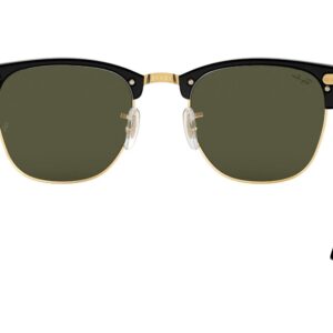 Ray-Ban RB3016 Clubmaster Square Sunglasses, Black On Gold/G-15 Green, 49 mm