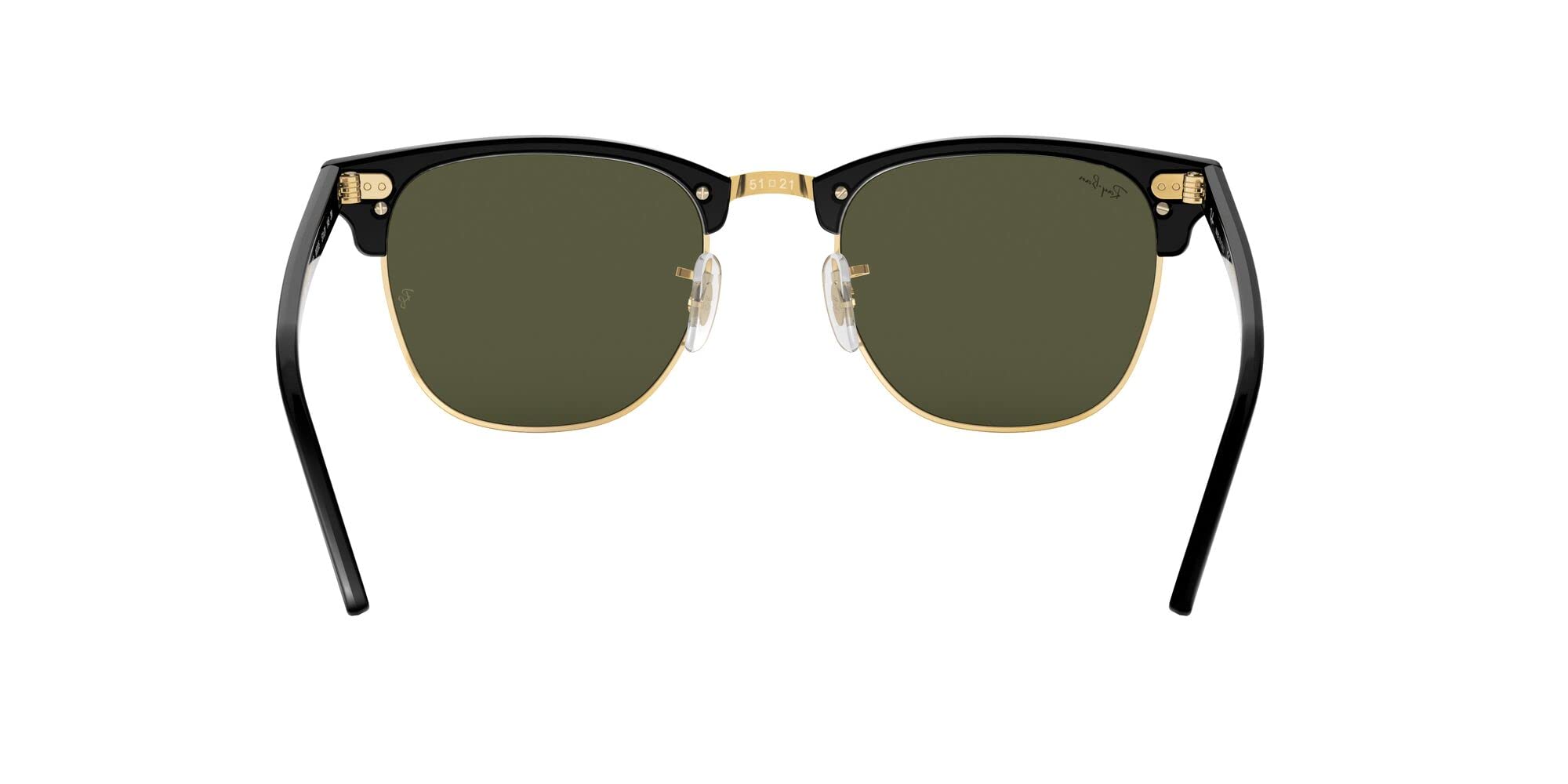 Ray-Ban RB3016 Clubmaster Square Sunglasses, Black On Gold/G-15 Green, 49 mm