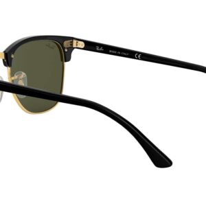 Ray-Ban RB3016 Clubmaster Square Sunglasses, Black On Gold/G-15 Green, 49 mm